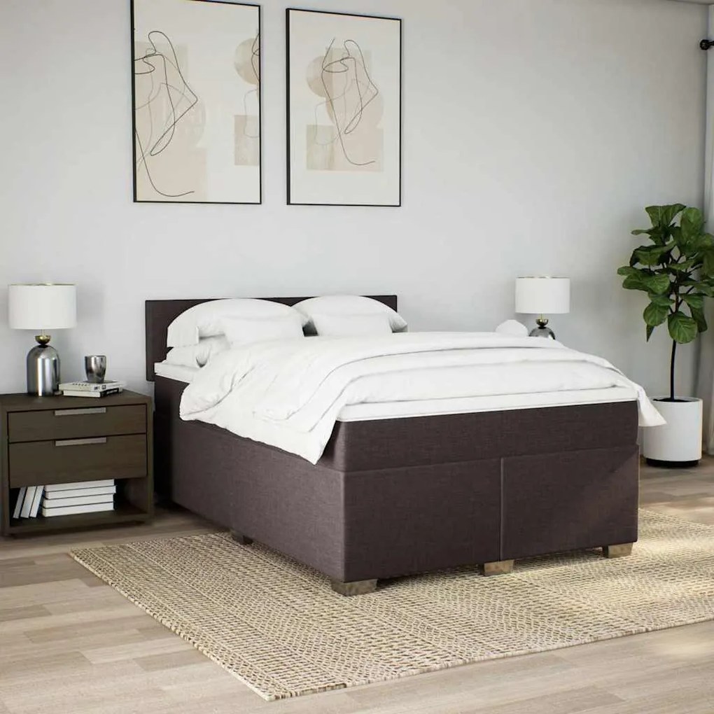 Box spring postel s matrací tmavě hnědá 140x190 cm textil 3285879