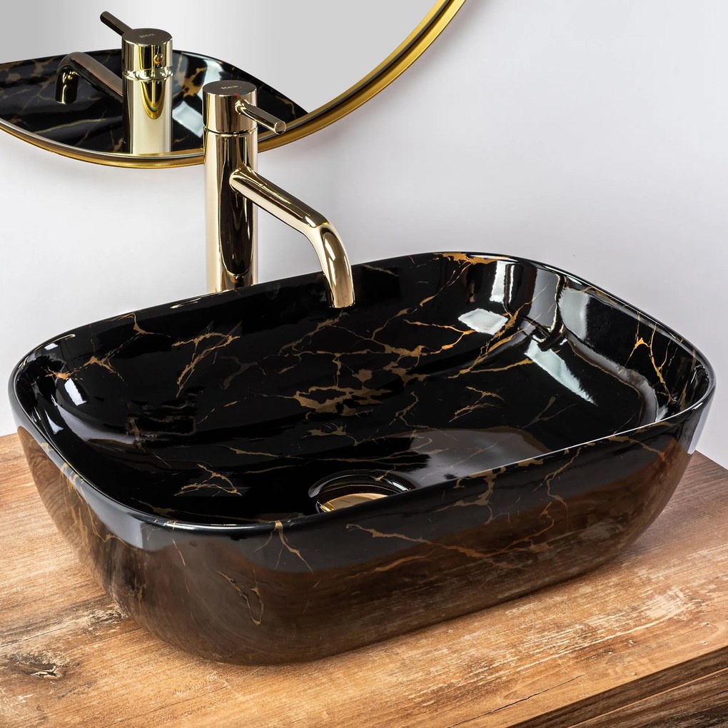 Rea Belinda Marble umyvadlo na desku, 47 x 34 cm, černá lesklá, REA-U8907