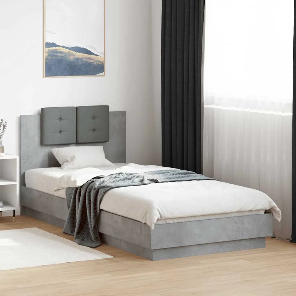 Rám postele s čelem betonově šedý 90 x 200 cm kompozitní dřevo 3209943