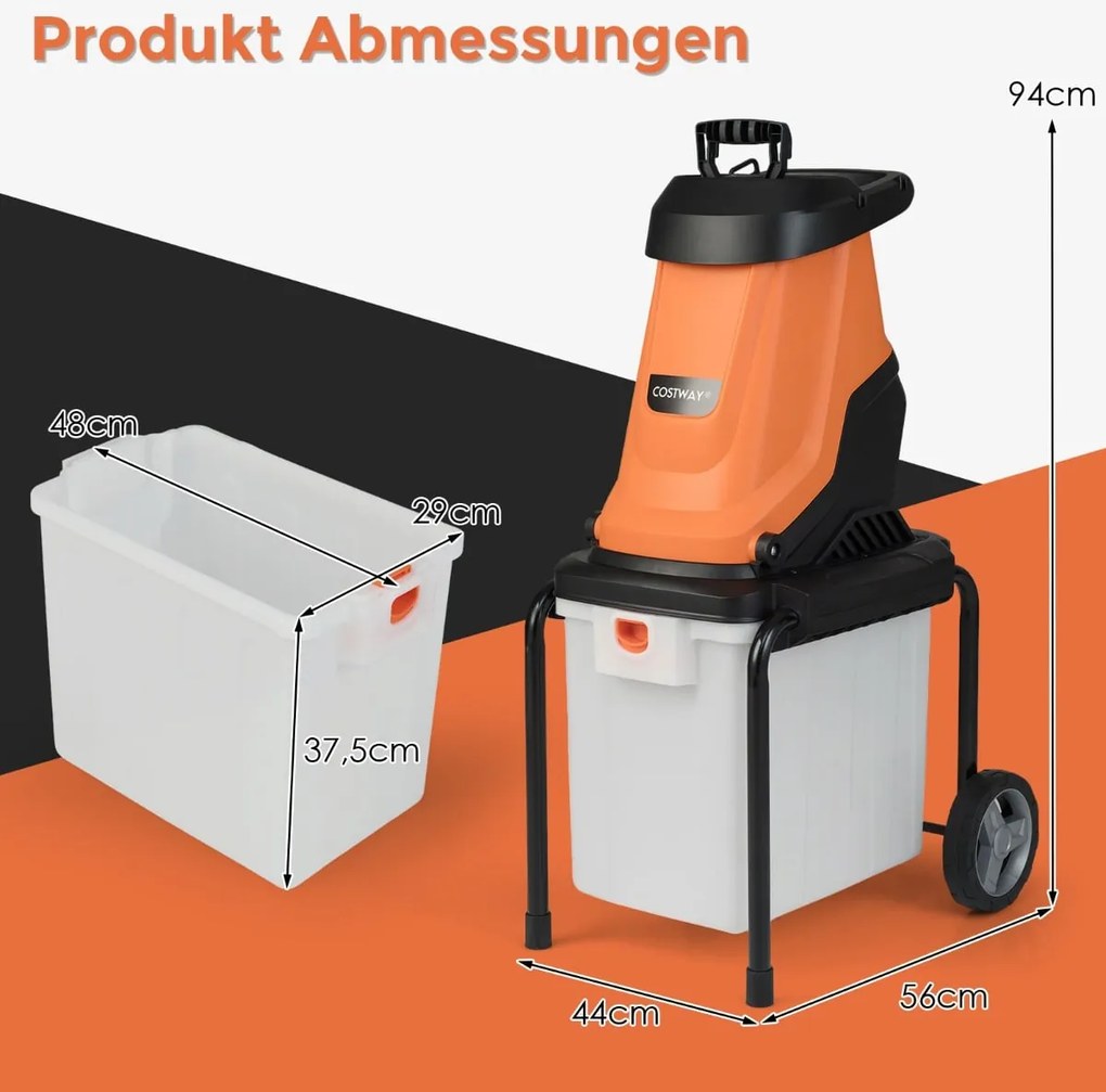Costway 2800 W elektrický drtič s 50 L sběrná nádoba štěpkovač elektrický