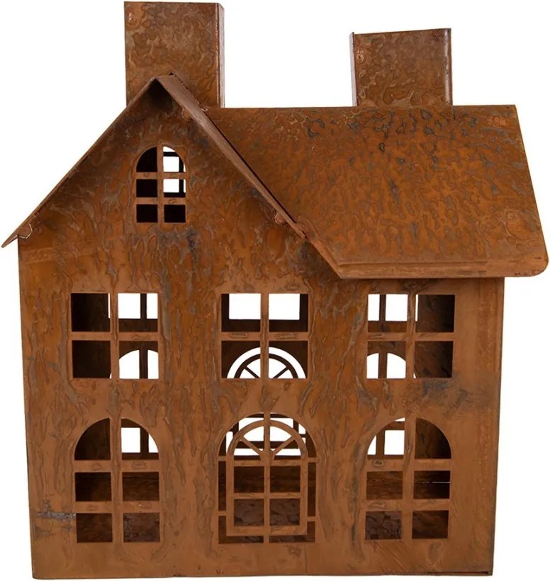 Rezavý svícen ve tvaru domku Rustic Charm - 11*19*21 cm