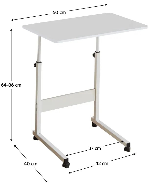 Kondela Nastavitelný PC stůl s kolečky, bílá, JUSTUS
