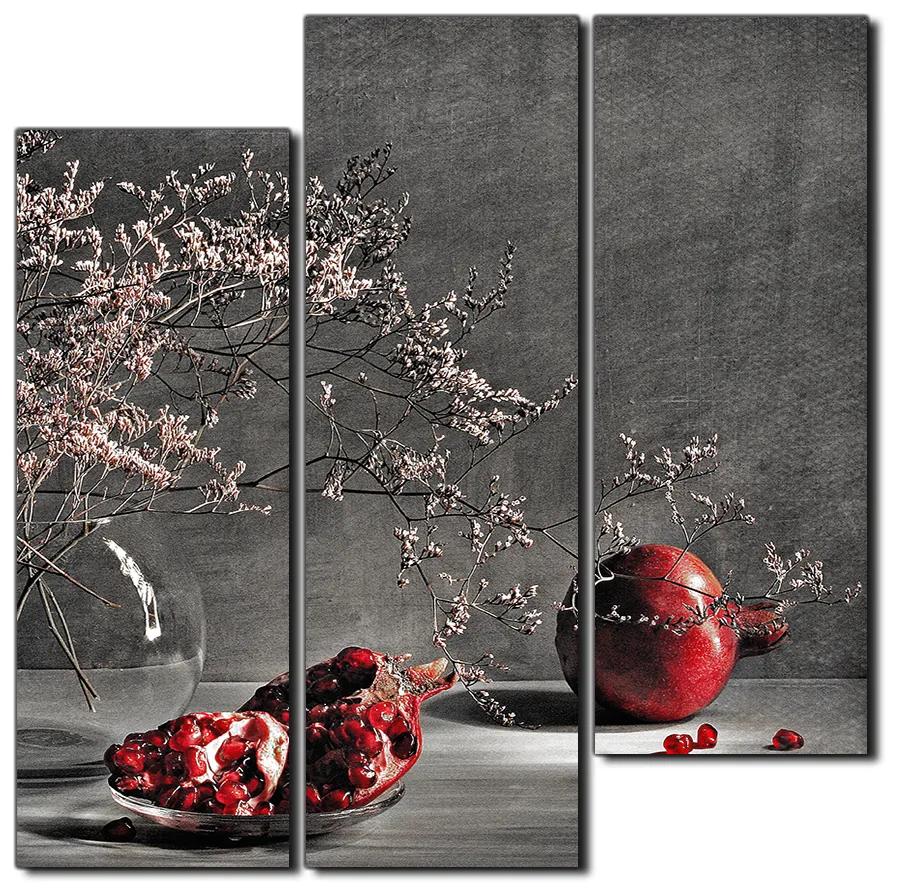 Obraz na plátně - Zátiší - větev a granátové jablko - čtverec 3274QD (105x105 cm)
