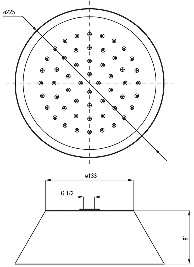 Deante Cascada, kulatá nerezová sprchová hlavice 2-funkční O225 mm, chromová, NAC_091K