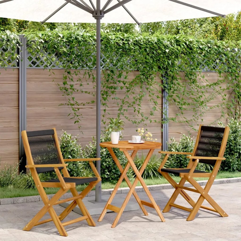 3dílný bistro set černý polypropylen a masivní dřevo 3281793