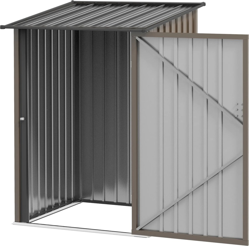 Outsunny Kovový Kůlna na Nářadí 1,6m³ 100x103x160cm Zahradní Kůlna s Šikmou Střechou a Zámkem Voděodolný Úložný Kabinet pro Zahradu, Hnědá | Aosom