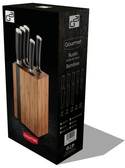 G21 Sada nožů G21 Gourmet Rustic 5 ks + bambusový blok G21-6002237
