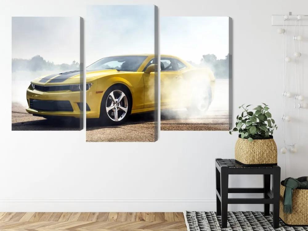 Vícedílný obraz 3D Driftující Žluté Auto Nedostatek Nedostatek Přírodní plátno 90x60
