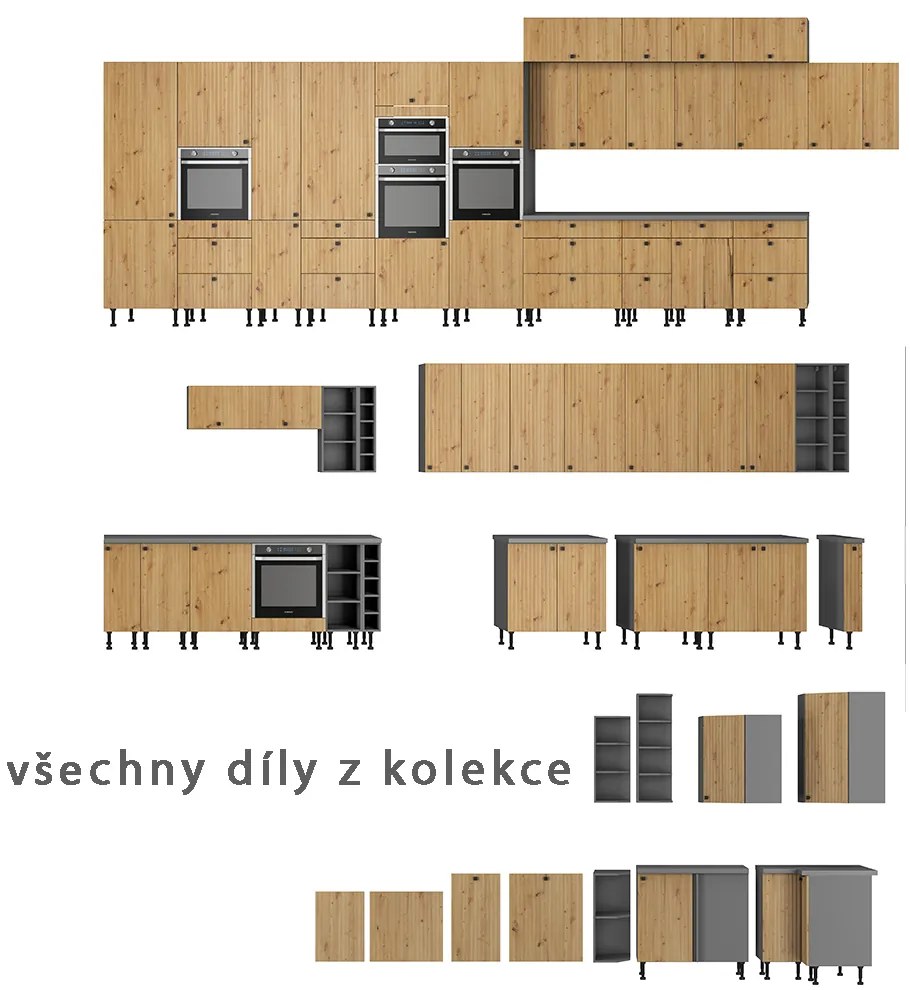 AVARANT sa | horní skříňka 60x60 GN-72 2F 90° rohová s 2 policemi | 60 cm | 3D povrch | šedá/artisan