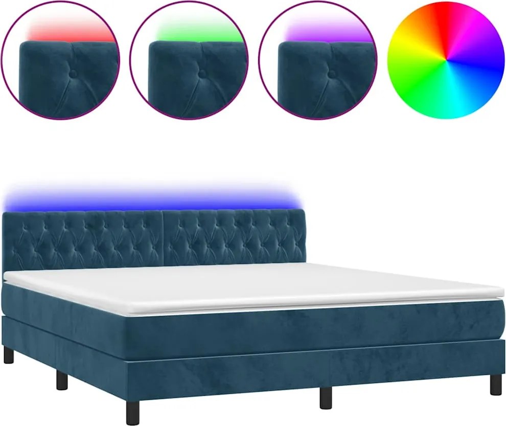 Box spring postel s matrací a LED tmavě modrá 180x200 cm samet 3134601