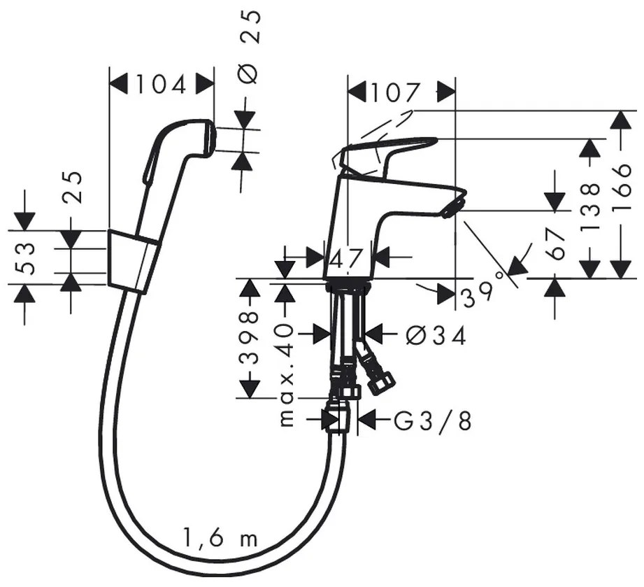 Hansgrohe Logis, páková umyvadlová baterie s bidetovou sprškou, chromová, 71290000