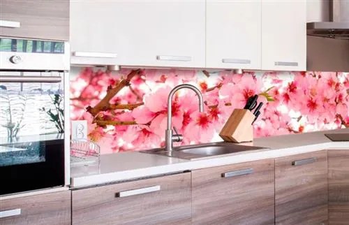 Samolepící tapety za kuchyňskou linku jabloňově květy rozměr 260 cm x 60 cm