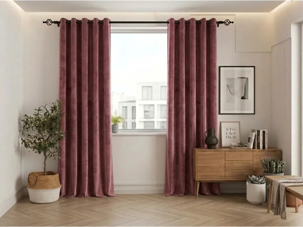 Zatemňovací závěs ELVIO VELVET 140x250 cm, starorůžový Zavěšení: Kovové kroužky