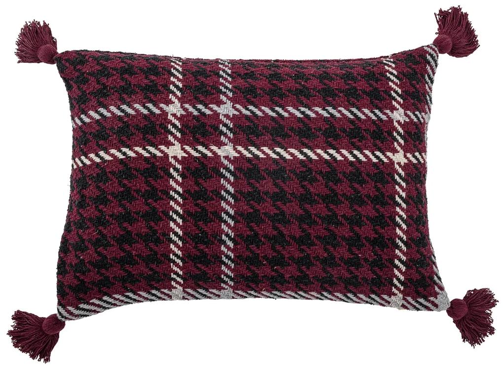 Bloomingville Balvněný polštář Rivel Red 60×40 cm, červená barva, černá barva, textil