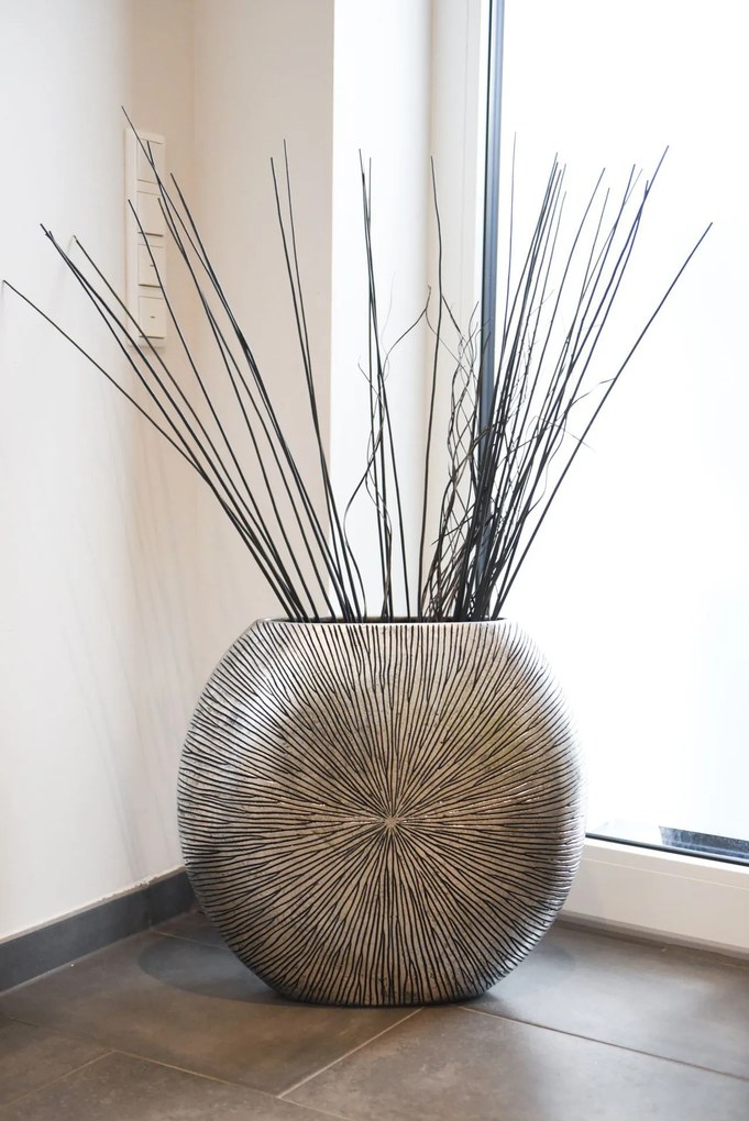 Dekorativní podlahová váza ATENA, sklolaminát, výška 50 cm, stříbrno-černá