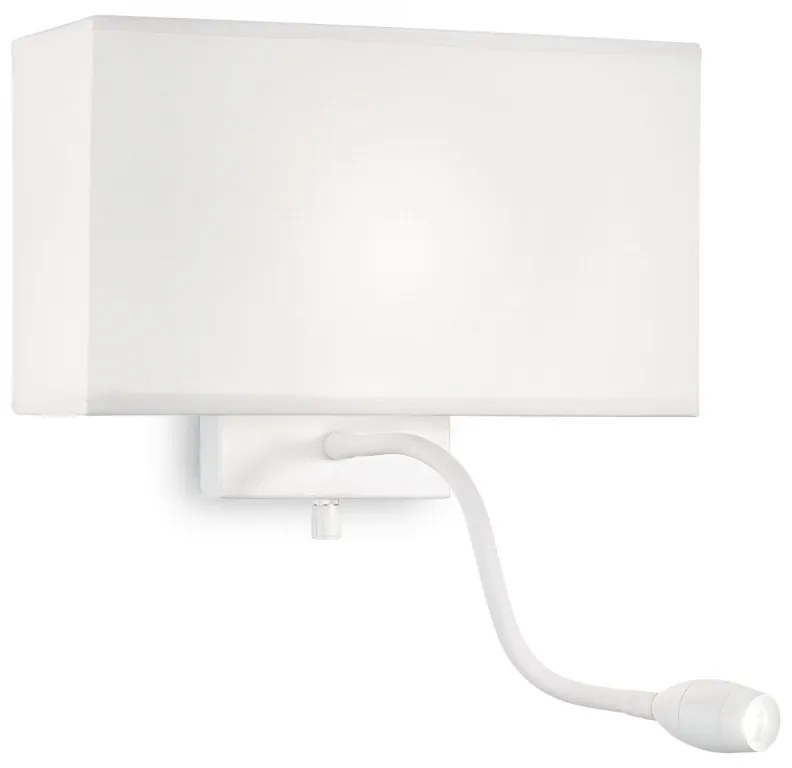 Ideal lux 215693 led nástěnné svítidlo hotel 60w + led 1x1w | e27 | 70lm | 3000k - bílá
