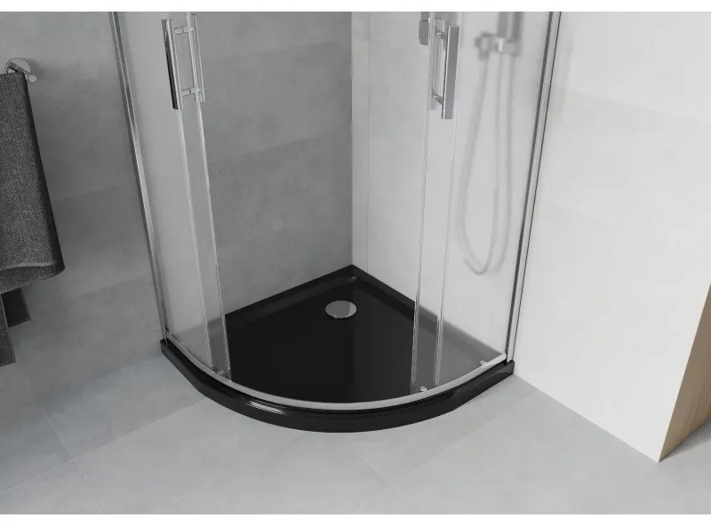 Mexen Rio půlkruhový sprchový kout 80 x 80 cm, Vzor jinovatky, Chromovaná + sprchová vanička Flat, Černá - 863-080-080-01-30-417