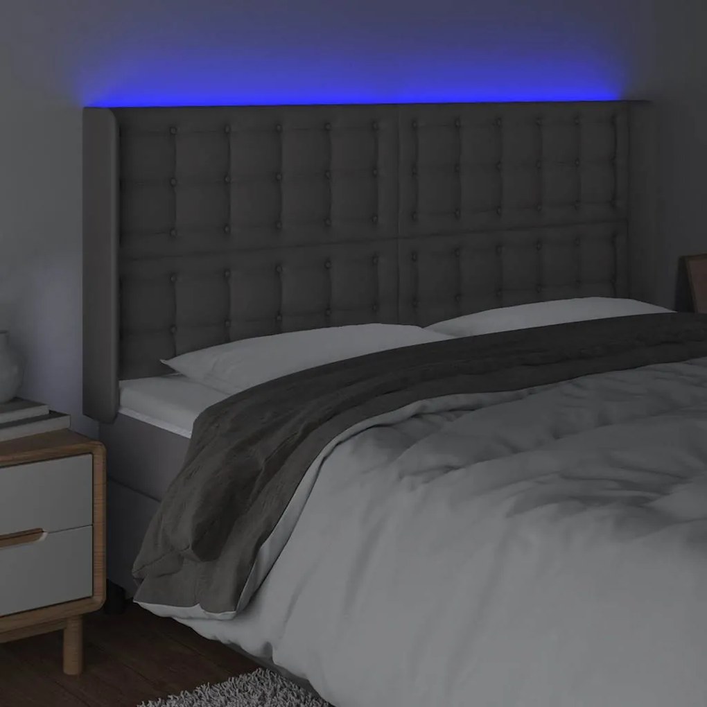 Čelo postele s LED šedé 183 x 16 x 118/128 cm umělá kůže 3124154