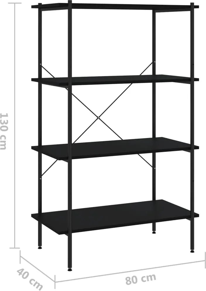 vidaXL Policový regál se 4 policemi 80 x 40 x 130 cm [336343] Barva: Černá