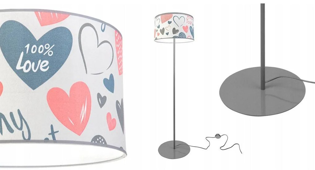 Dětská stojací lampa Heart, 1x bílé textilní stínítko se vzorem, (výběr ze 2 barev konstrukce), o, p