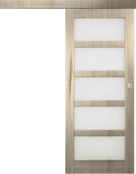 posuvné interiérové dveře na stěnu vasco doors BRAGA model 6 Průchozí rozměr: 70 x 197 cm, Orientace dveří: Levé dveře, Dekor: Dub riviera