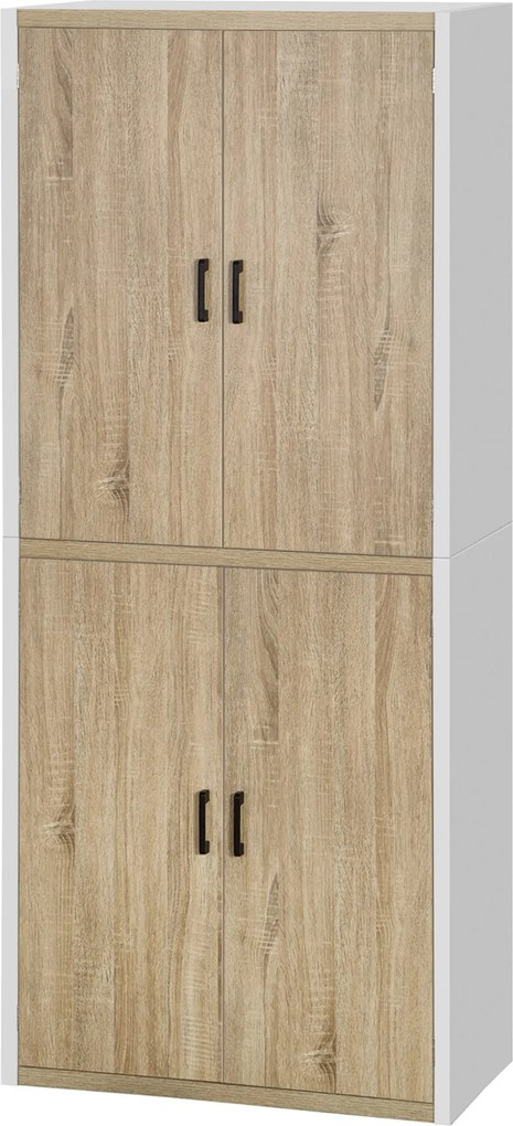 HOMCOM Kuchyňský úložný kabinet s 4 nastavitelnými policemi, MDF kuchyňský úložný kabinet, 4 dveře a protismykové zařízení, 80x40x182cm, Přírodní dřev