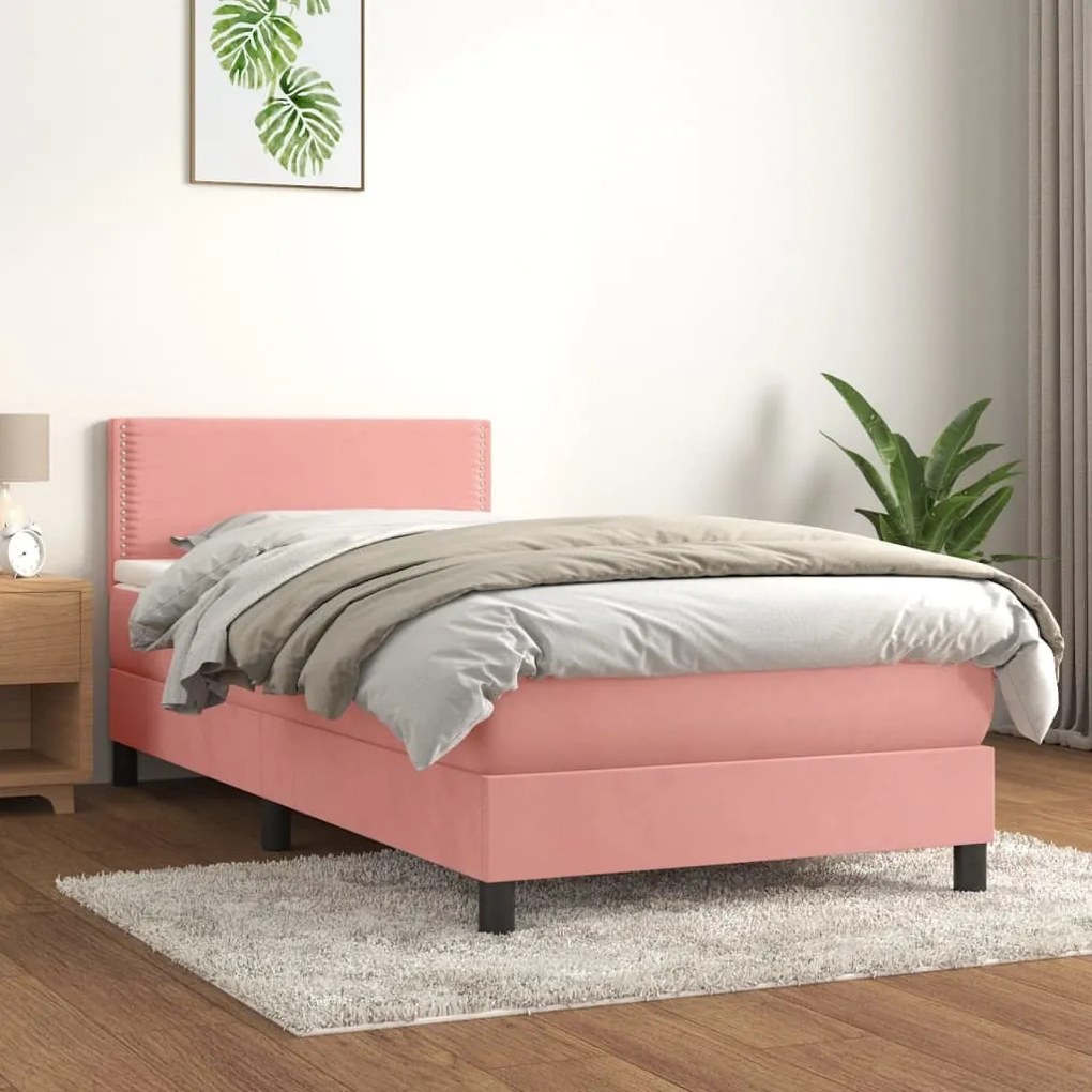 vidaXL Box spring postel s matrací 90x200 cm samet [3141225] Barva: světle šedá