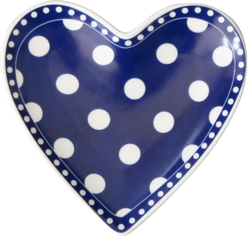 Krasilnikoff Porcelánový tácek Heart Dots Dark Blue, modrá barva, porcelán