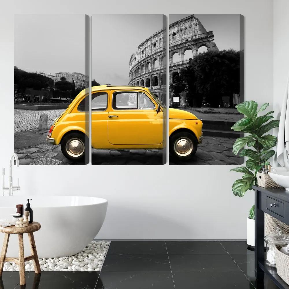 Vícedílný obraz Žluté Retro Auto Na Pozadí Kolosea Nedostatek Nedostatek Přírodní plátno 150x100