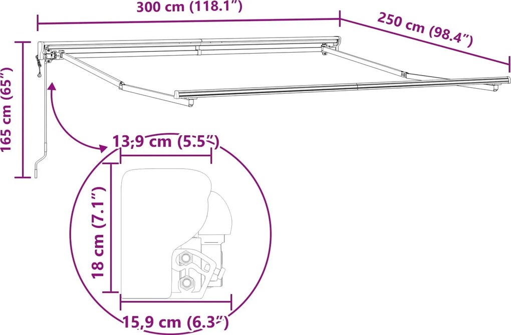 vidaXL Rám markýzy Bílý 300 x 250 cm Polyester s PU povrchovou úpravou [3330086]