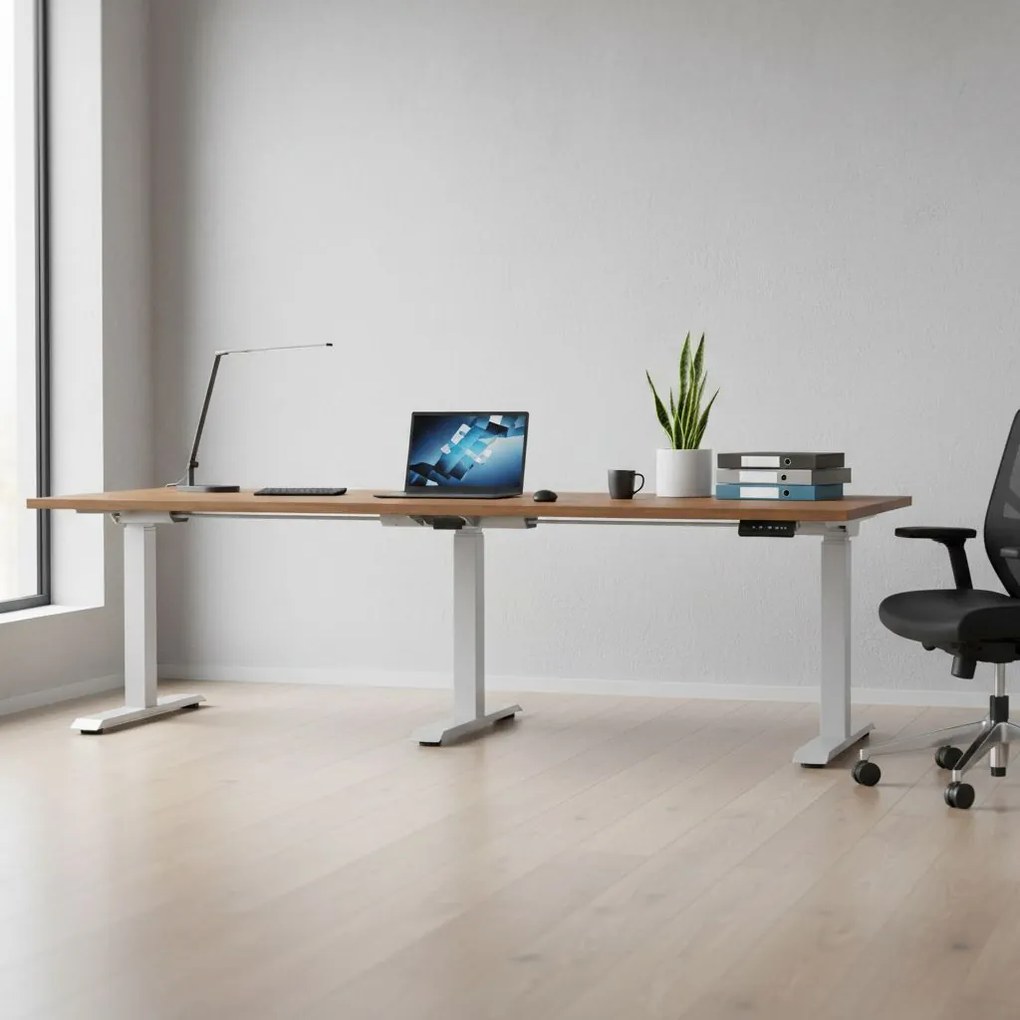 Výškově nastavitelný stůl OfficeTech Long, 240 x 80 cm, šedá podnož, dub silverjack