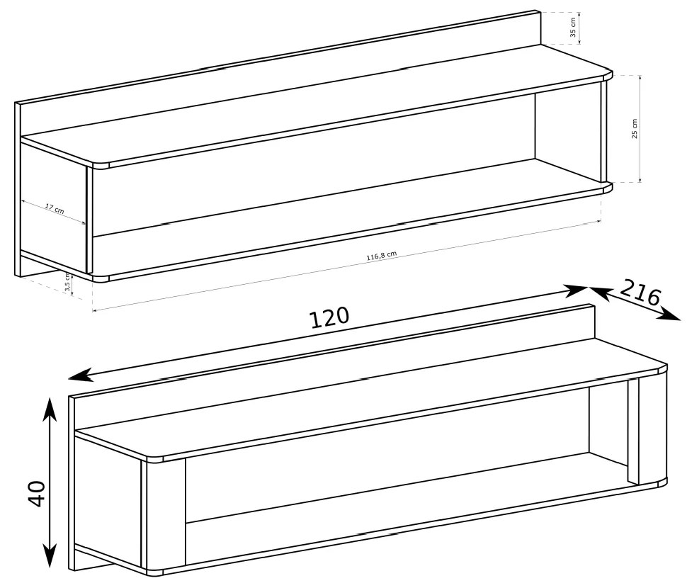 LIVINIO | závěsná police L-12 | 120 cm | ribbeck/bílá lesk