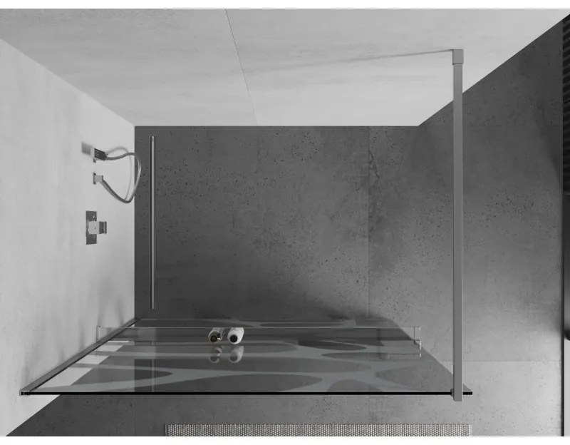 Mexen Kioto+ sprchová zástěna s poličkou a kolejnicí 90 x 200 cm, Bílý vzor 8 mm, Chromovaná - 800-090-121-01-97