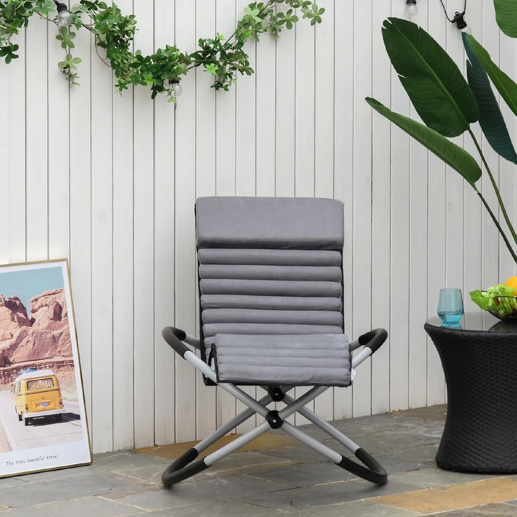 Houpací křeslo Outsunny ergonomické houpací křeslo 2 v 1 zahradní křeslo houpací lehátko kovové textilénové kulovité tmavě šedé 145x74x88 cm pro poho…