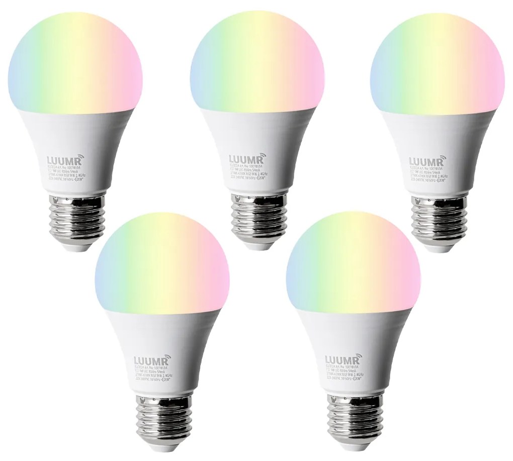 Sada 5 ks Chytré LED žárovky E27 A60 matné RGBW 9W 806lm 2700-6500K