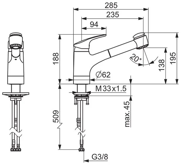 Hansa Kuchyňská dřezová baterie s vytahovací sprškou HANSAMIX 1382283
