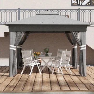 Outsunny Garden Stan se solárně napájenými LED diodami Garden Stan s osvětlením, 336 cm x 270 cm, šedá