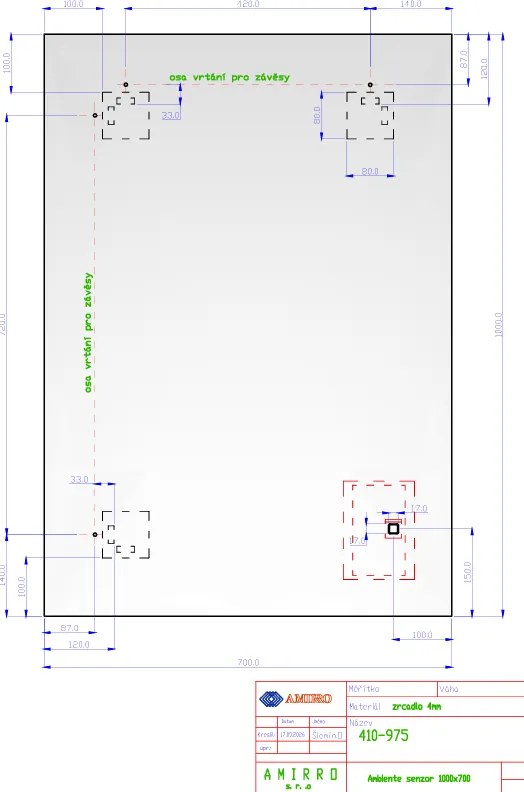 Zrcadlo do koupelny na zeď do pokoje do ložnice do předsíně na chodbu AMBIENTE 100 x 70 cm s LED podsvícením po celém obvodu a dotykovým senzorem 410-975