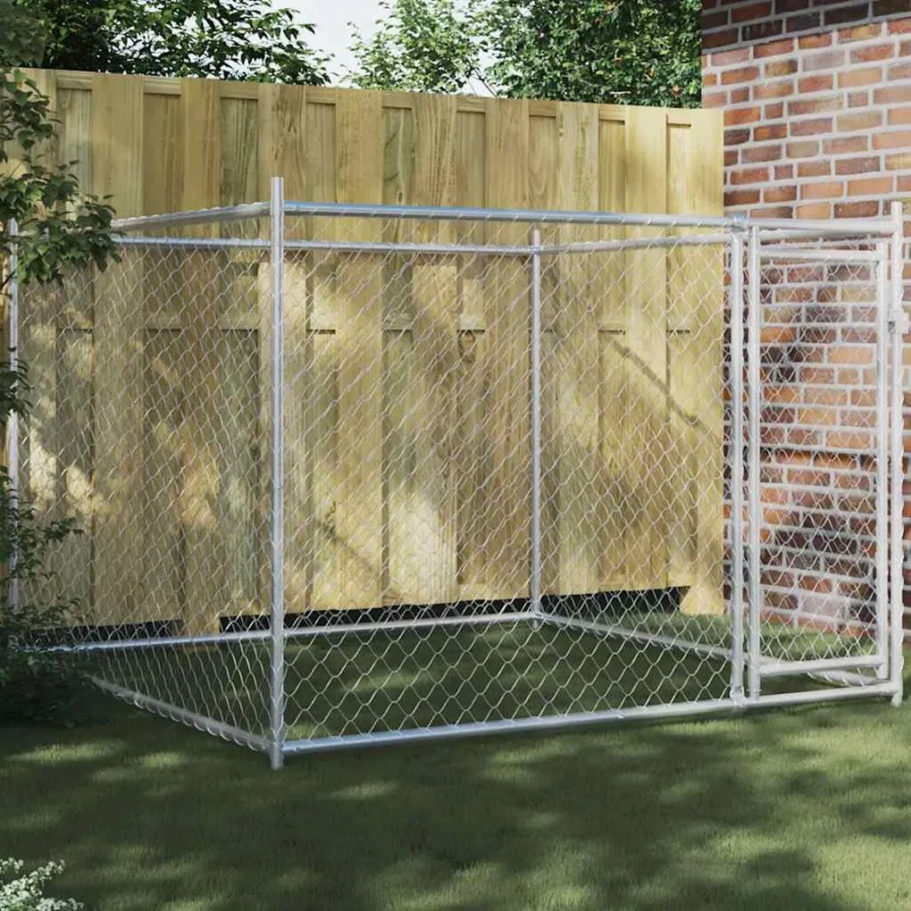 Klec pro psy s dvířky šedá 2 x 2 x 1,5 m pozinkovaná ocel 172562