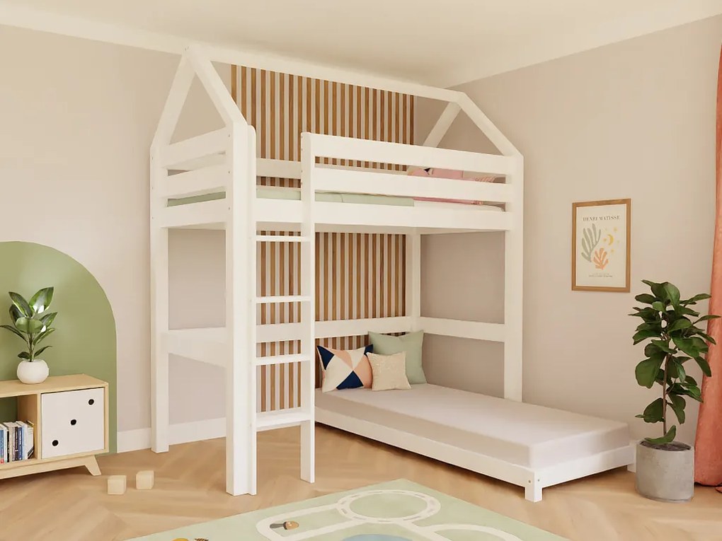 Tartak Meble Domečková zvýšená postel MANASLU se žebříkem 90x200 cm Zvolte barvu: Bílá