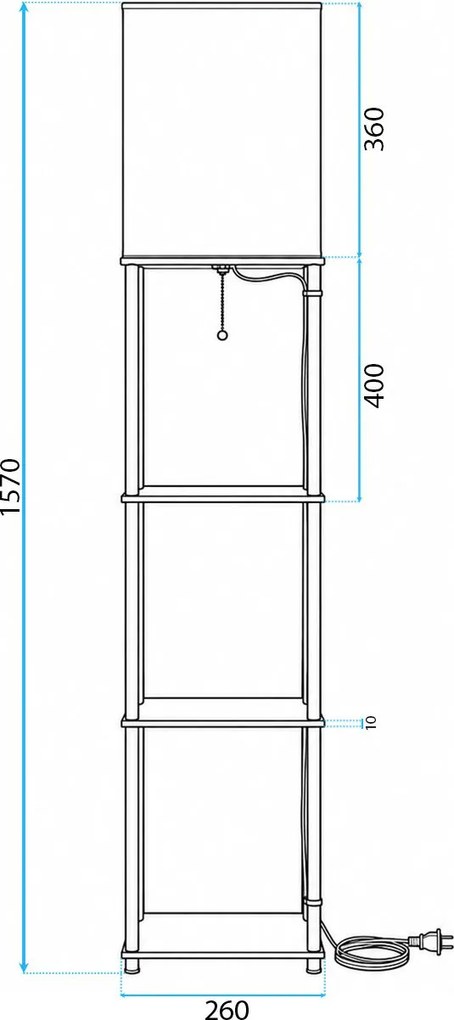 Toolight Toolight, JNH050-1F, stojací lampa s poličkami a jutovým stínítkem 157 cm, 1× E27, černá, 58349