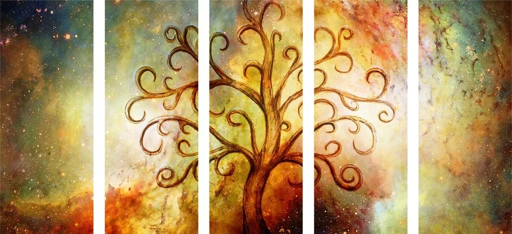 5-dílný obraz strom života s abstrakcí vesmíru Varianta: 100x50