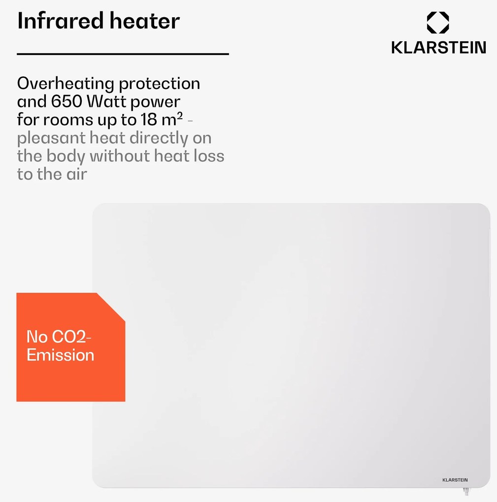 Klarstein Wonderbeam 650 Hybride infračervený ohřívač 60 x 84 cm 650 W týdenní časovač dálkové ovládání
