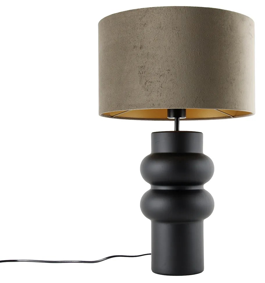 Designová stolní lampa s stínidlem z černého sametu taupe se zlatem 35 cm - Alisia Biano.cz