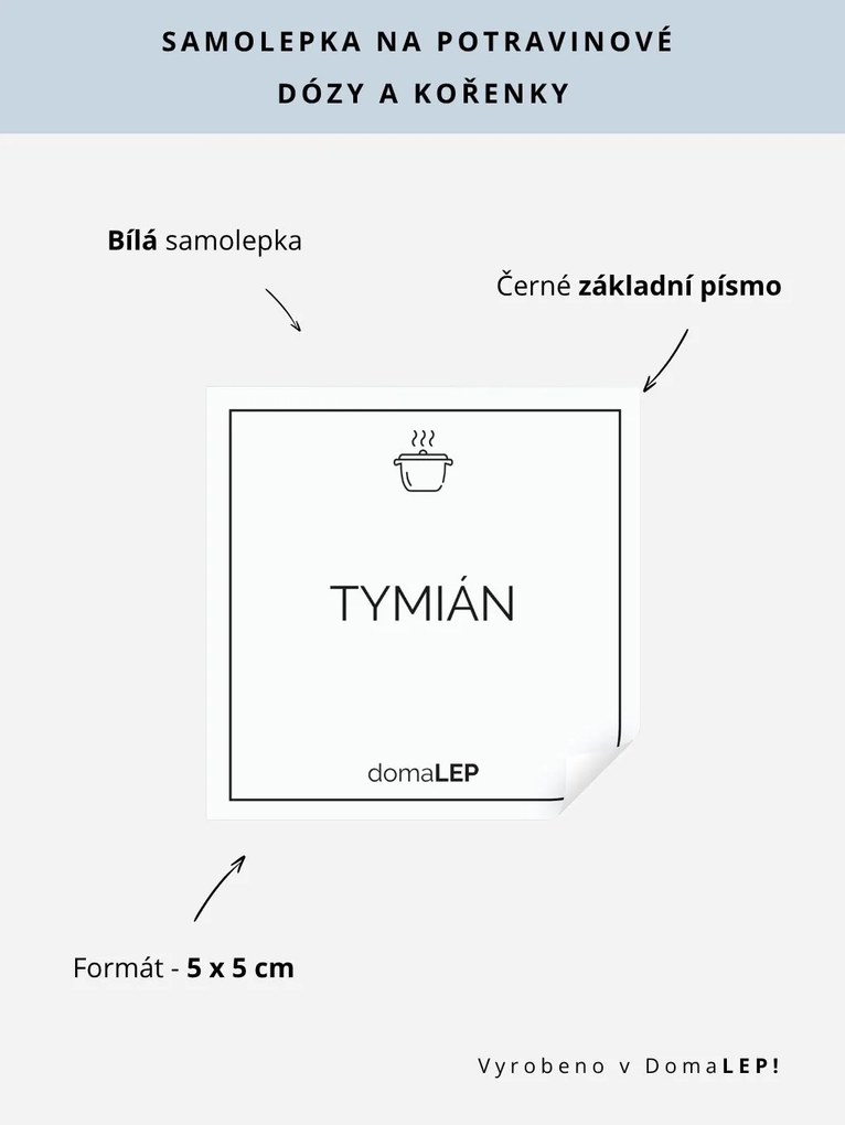 Samolepka na kořenky TYMIÁN bílá 5 × 5 cm základní písmo