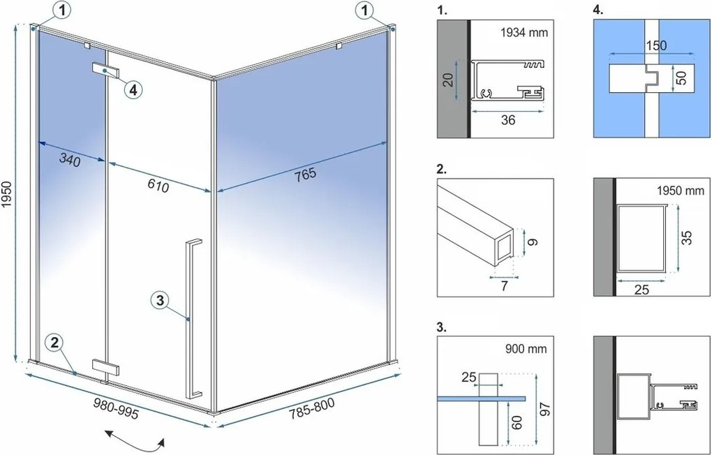 Sprchový kout REA FARGO 80/zástěna x 100/dveře cm, černý matný/transparent + vanička Savoy bílá