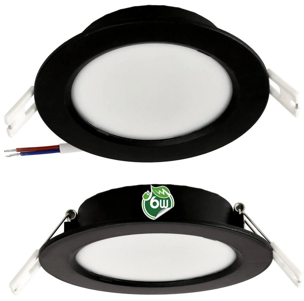 BERGE Kulatý LED panel zapuštěný - černý - 6W - PC - neutrální bílá