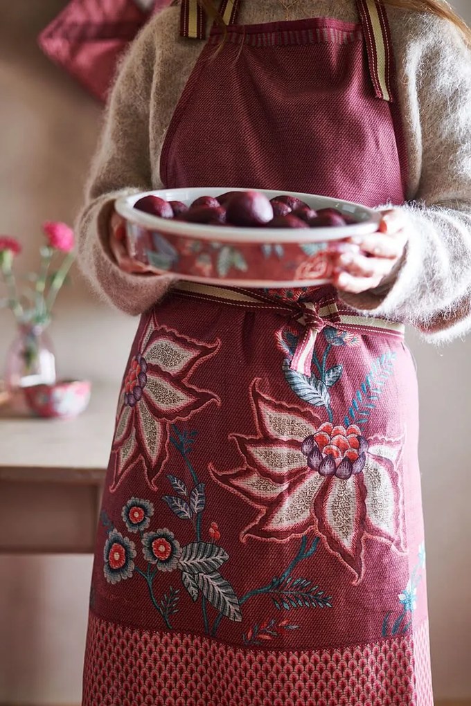 Pip Studio Flower Festival kuchyňská zástěra, tmavě růžová