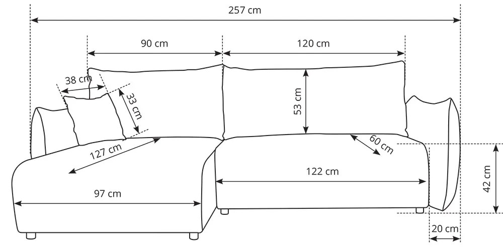 Sedací souprava ALLORA | 257x177 cm | rozkládací + úložný prostor | VÝBĚR TKANIN