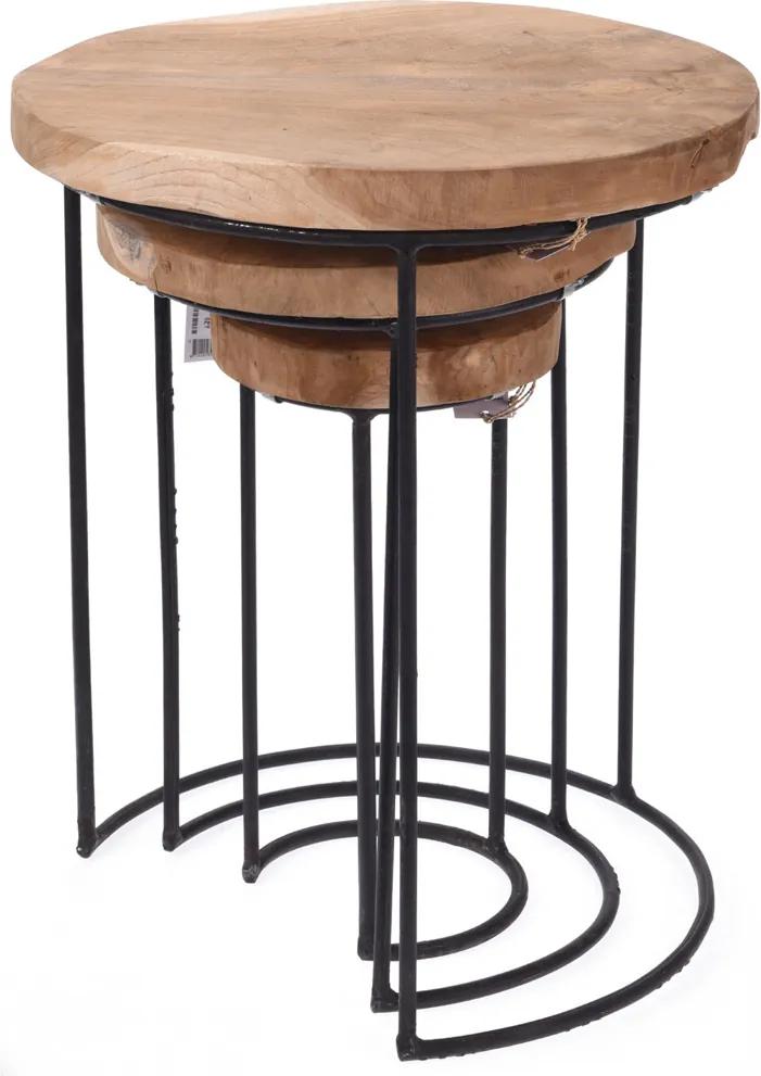 3x stolek z přírodního týkového dřeva - kulatý, designový